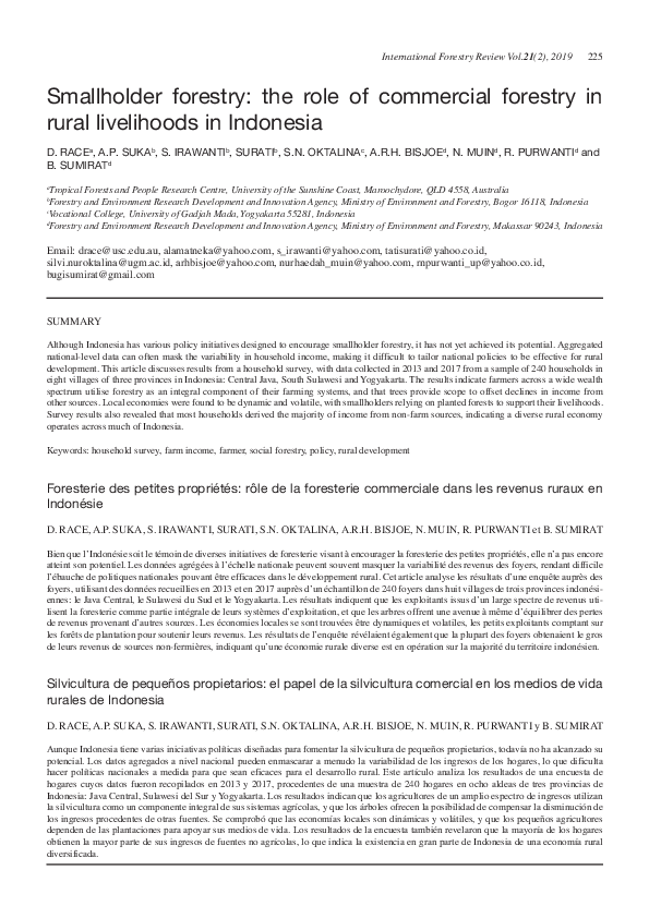 (PDF) Smallholder forestry: the role of commercial forestry in rural livelihoods in Indonesia