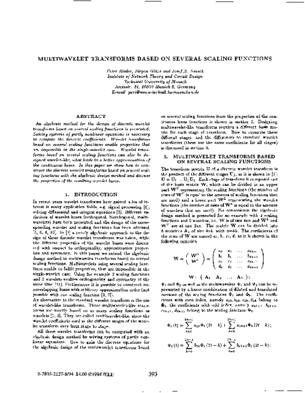 (PDF) Multiwavelet transforms based on several scaling functions