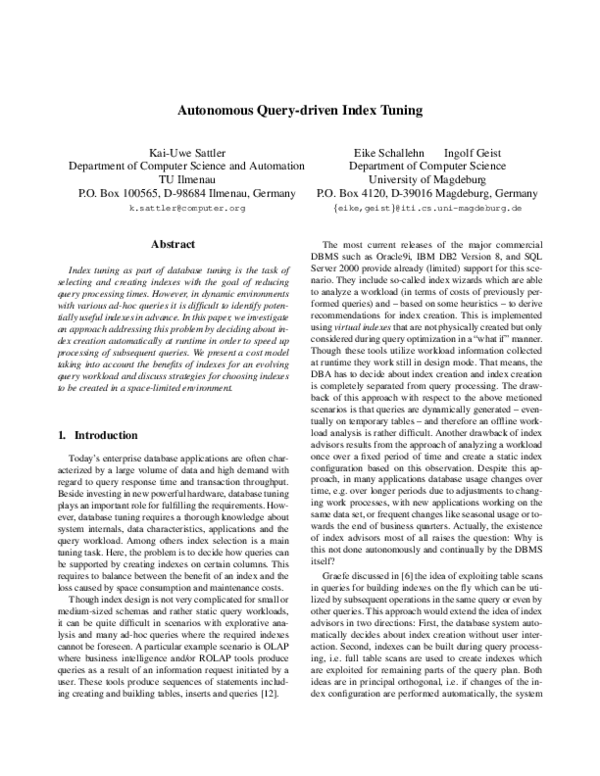 Pdf Autonomous Query Driven Index Tuning