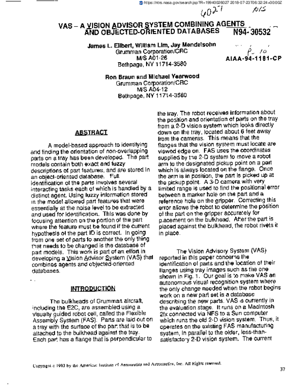 (PDF) VAS - A Vision Advisor System combining agents and object-oriented databases