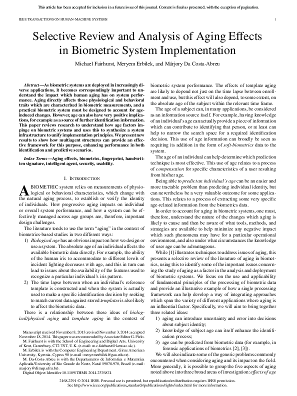 (PDF) Selective Review and Analysis of Aging Effects in Biometric ...