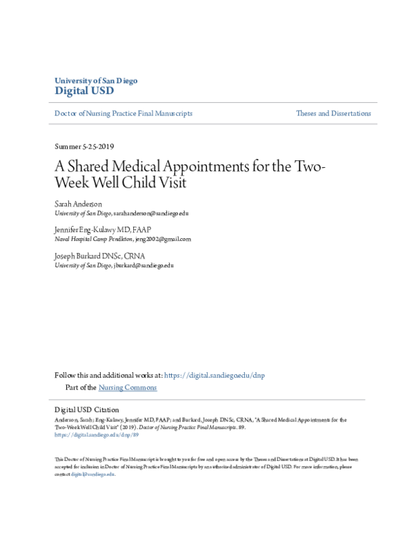 (PDF) A Shared Medical Appointments for the Two-Week Well Child Visit