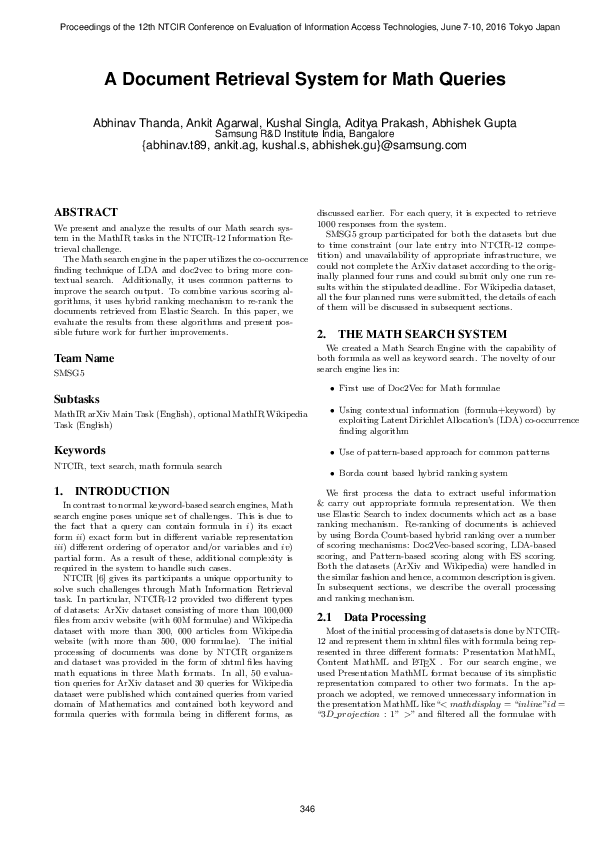 (PDF) A Document Retrieval System for Math Queries