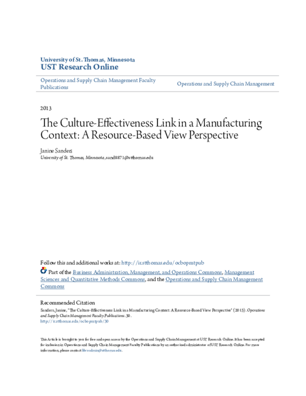 (PDF) The culture-effectiveness link in a manufacturing context: A ...