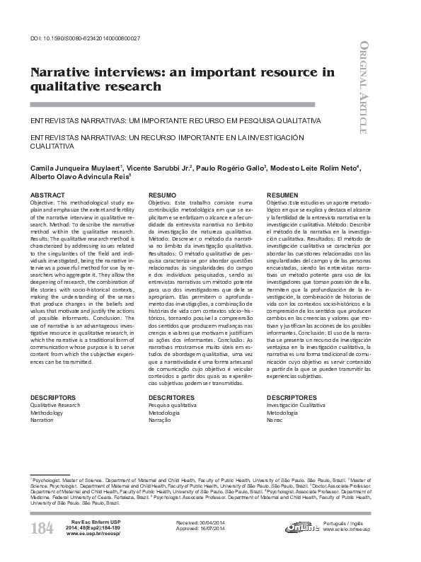 (PDF) Narrative interviews: an important resource in qualitative research