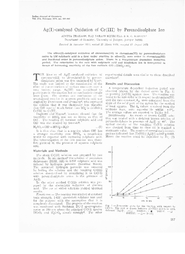 (PDF) Ag(l)-catalysed Oxidation of Cr(III) by Peroxodisulphate Ion