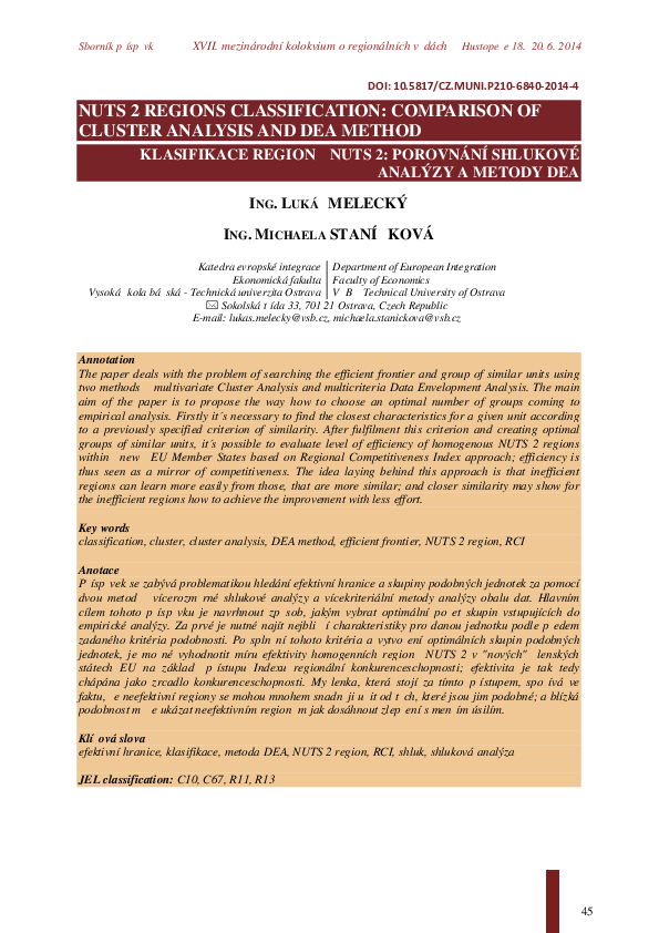 (PDF) NUTS 2 regions classification: comparison of cluster analysis and DEA method