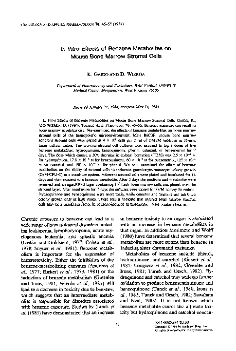 (PDF) In vitro effects of benzene metabolites on mouse bone marrow ...