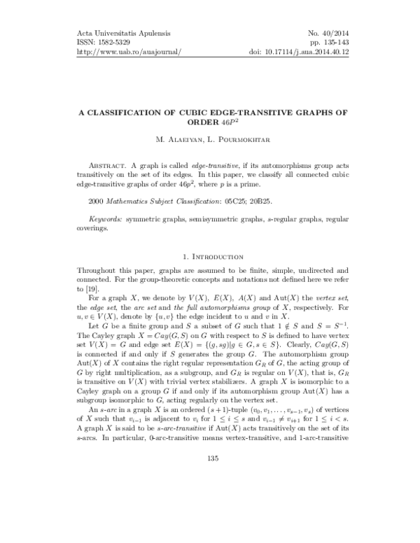 (PDF) A classification of cubic edge-transitive graphs of order 46p2