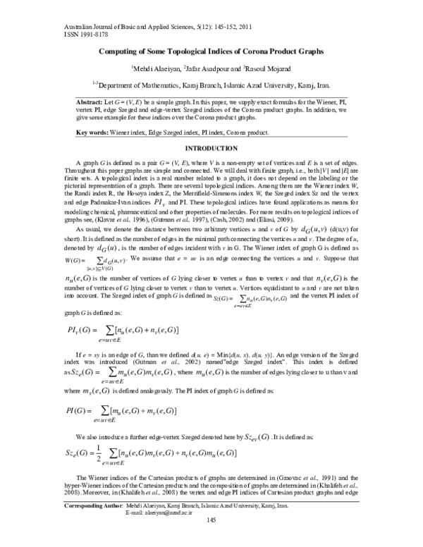 (PDF) Computing of some topological indices of corona product graphs ...