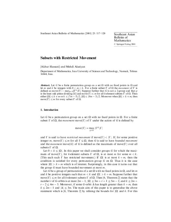 (PDF) Subsets with Restricted Movement