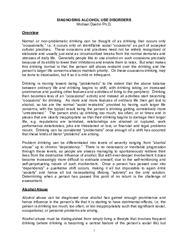 (DOC) DIAGNOSING ALCOHOL USE DISORDERS