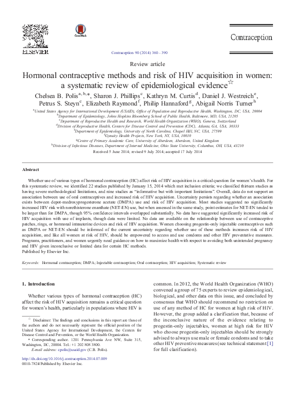 (PDF) Review article Hormonal contraceptive methods and risk of HIV ...