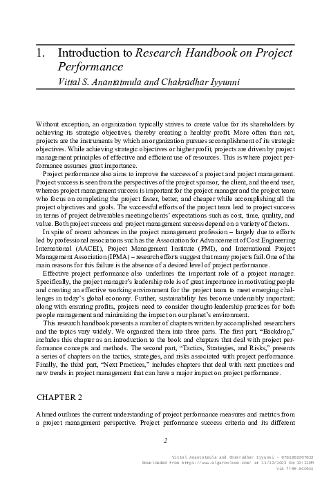 (PDF) Introduction to Research Handbook on Project Performance