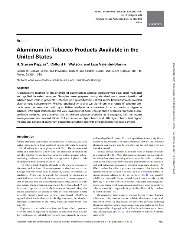 (PDF) Aluminum in Tobacco Products Available in the United States ...