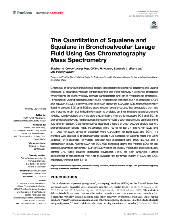 (PDF) The Quantitation of Squalene and Squalane in Bronchoalveolar ...