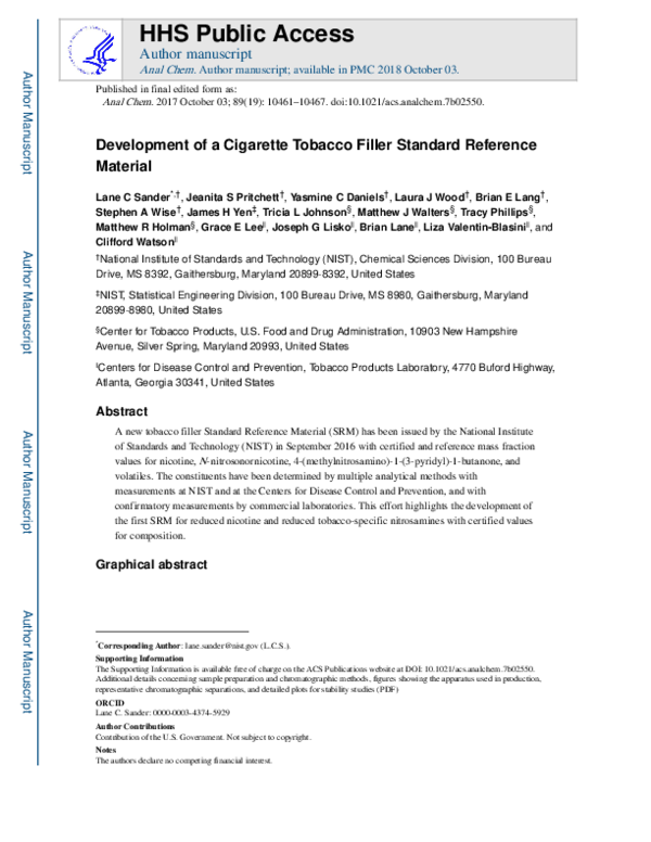 (PDF) Development of a Cigarette Tobacco Filler Standard Reference Material
