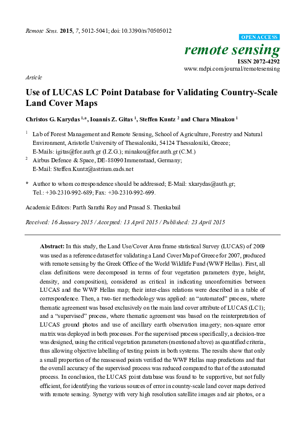 (PDF) Article Use of LUCAS LC Point Database for Validating Country-Scale