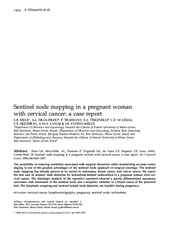 Pdf Sentinel Node Mapping In A Pregnant Woman With Cervical Cancer A Case Report Ana Lana
