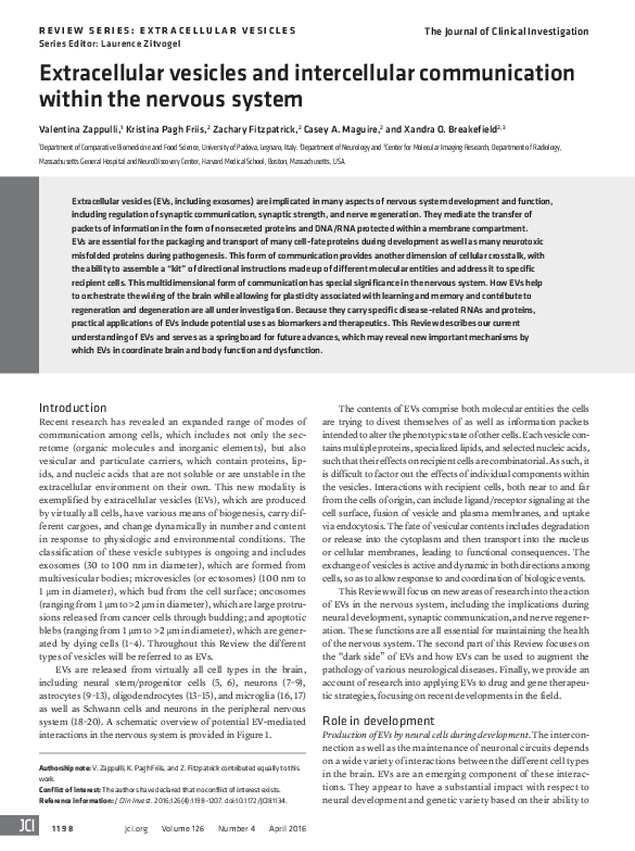 (PDF) Extracellular vesicles and intercellular communication within the ...