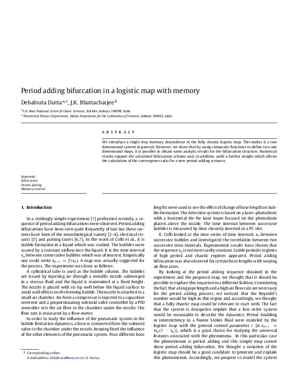 (PDF) Period adding bifurcation in a logistic map with memory