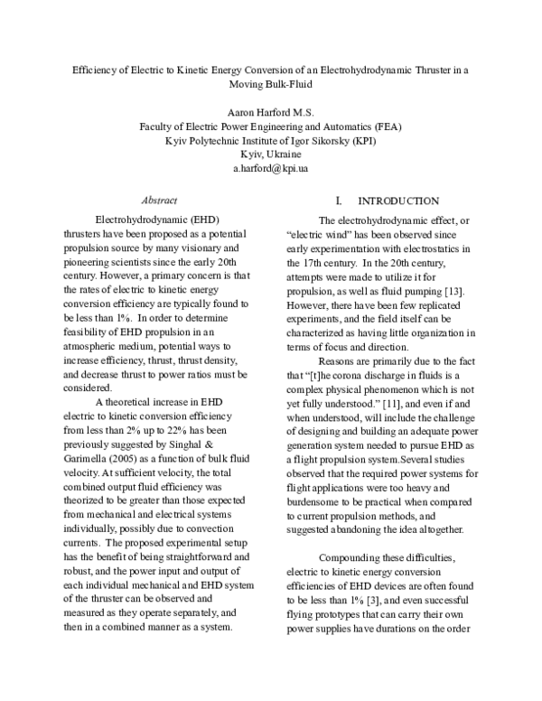 (PDF) Efficiency of Electric to Kinetic Energy Conversion of an ...