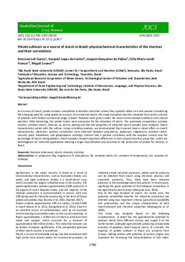 (PDF) Potato cultivars as a source of starch in Brazil: physicochemical characteristics of the ...
