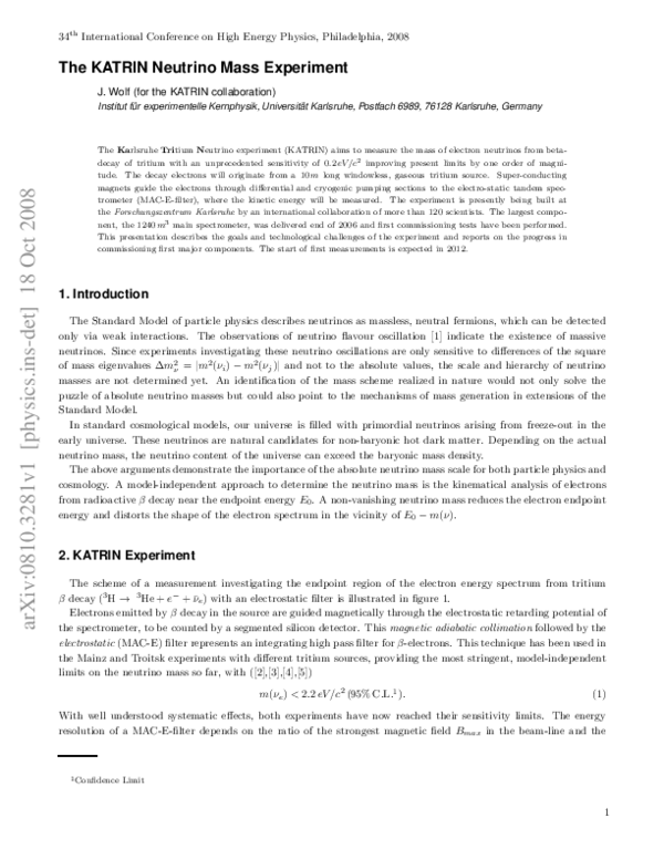 (PDF) The KATRIN neutrino mass experiment | Joseph Formaggio - Academia.edu