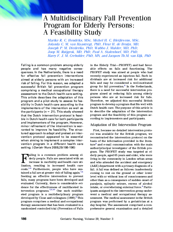 (PDF) A Multidisciplinary Fall Prevention Program for Elderly Persons ...