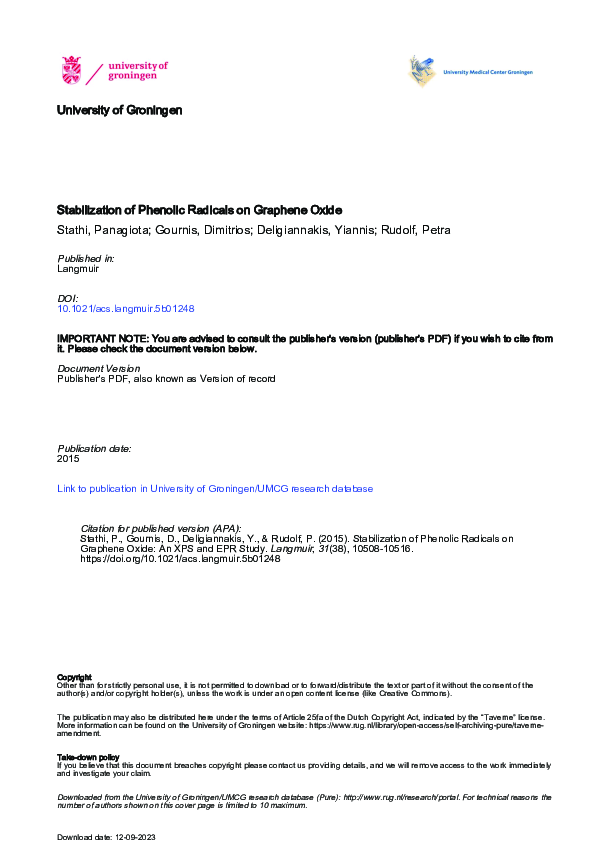 (PDF) Stabilization of Phenolic Radicals on Graphene Oxide: An XPS and ...