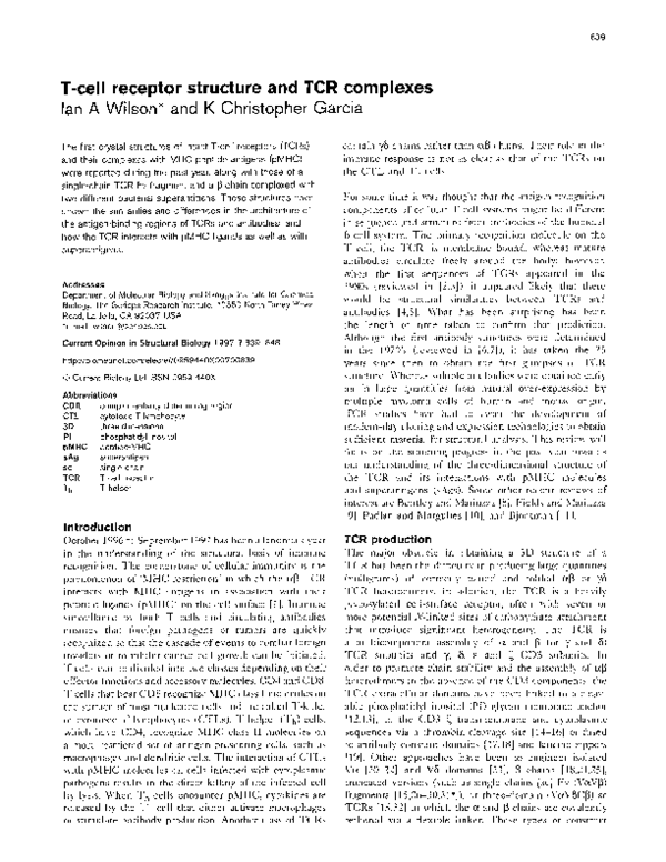 Pdf T Cell Receptor Structure And Tcr Complexes