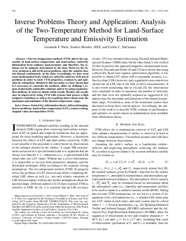 (PDF) Inverse Problems Theory and Application: Analysis of the Two-Temperature Method for Land ...