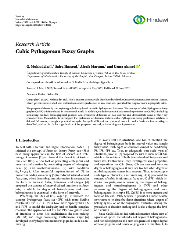 (PDF) Cubic Pythagorean Fuzzy Graphs