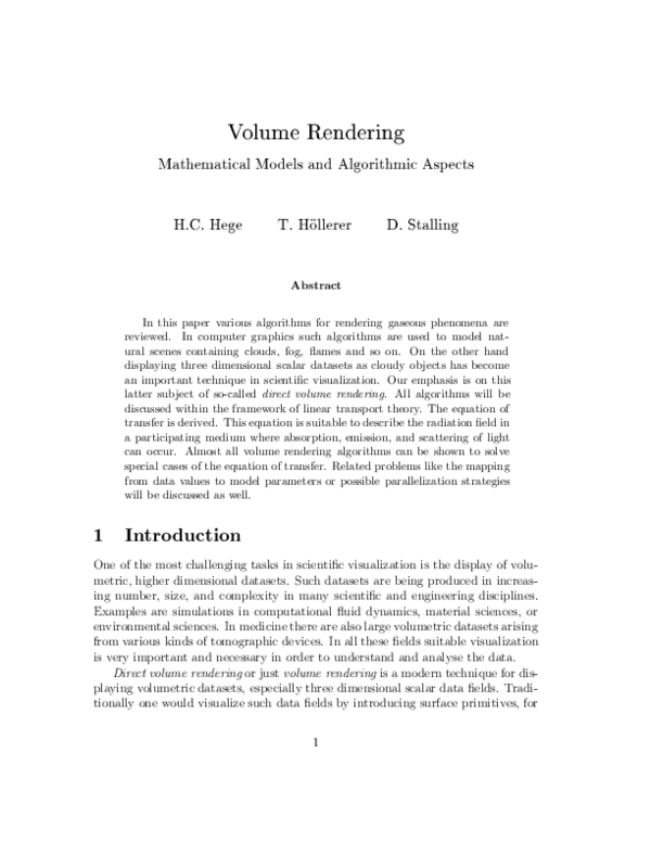 (PDF) Volume Rendering - Mathematicals Models and Algorithmic Aspects