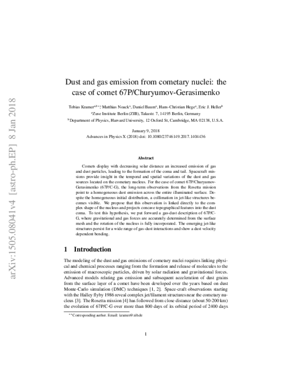 (PDF) Dust and gas emission from cometary nuclei: the case of comet 67P ...
