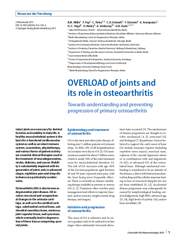 (PDF) OVERLOAD of joints and its role in osteoarthritis : Towards ...