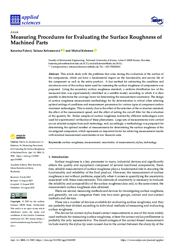 (PDF) Measuring Procedures for Evaluating the Surface Roughness of ...
