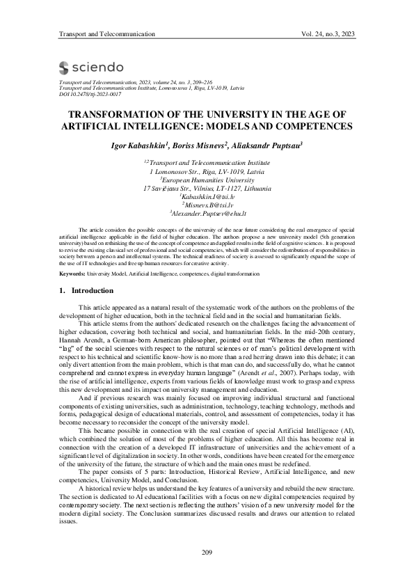 (PDF) Transformation of the University in the Age of Artificial Intelligence: Models and ...