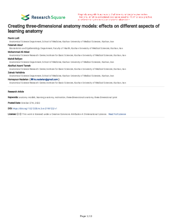 (PDF) Creating three-dimensional anatomy models: effects on different ...