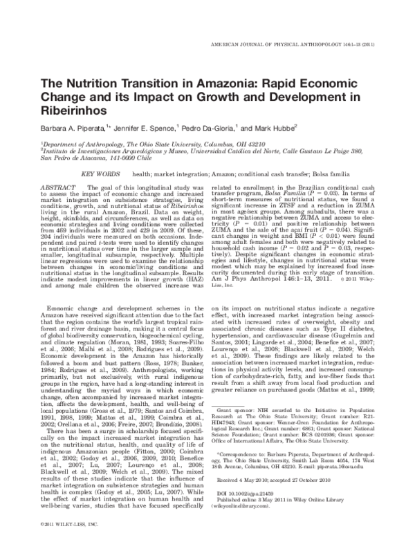 (PDF) Nutrition Transition and Growth in Amazonian Ribeirinhos