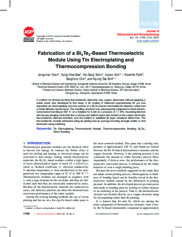 (PDF) Fabrication of Bi2Te3-based Thermoelectric Modules by Thermal and Laser Assisted Ink ...