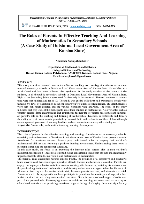 (PDF) The Roles of Parents In Effective Teaching And Learning of ...