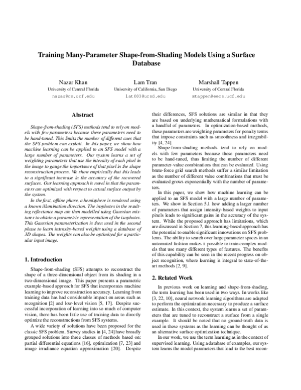 (PDF) Training many-parameter shape-from-shading models using a surface database