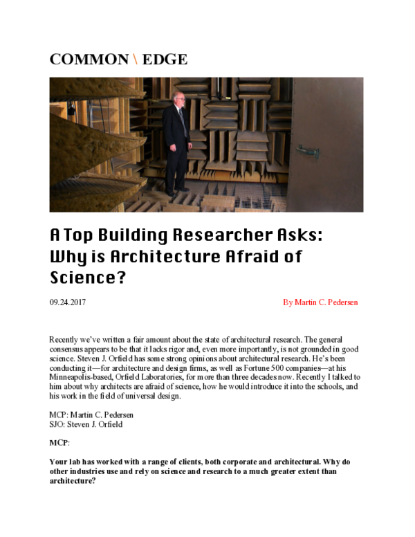 (PDF) A Top Building Researcher Asks: Why is Architecture Afraid of Science