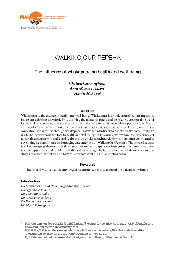 (PDF) Walking our pepeha: The influence of whakapapa on health and well ...