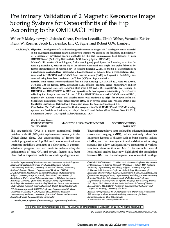 (PDF) Preliminary Validation of 2 Magnetic Resonance Image Scoring ...