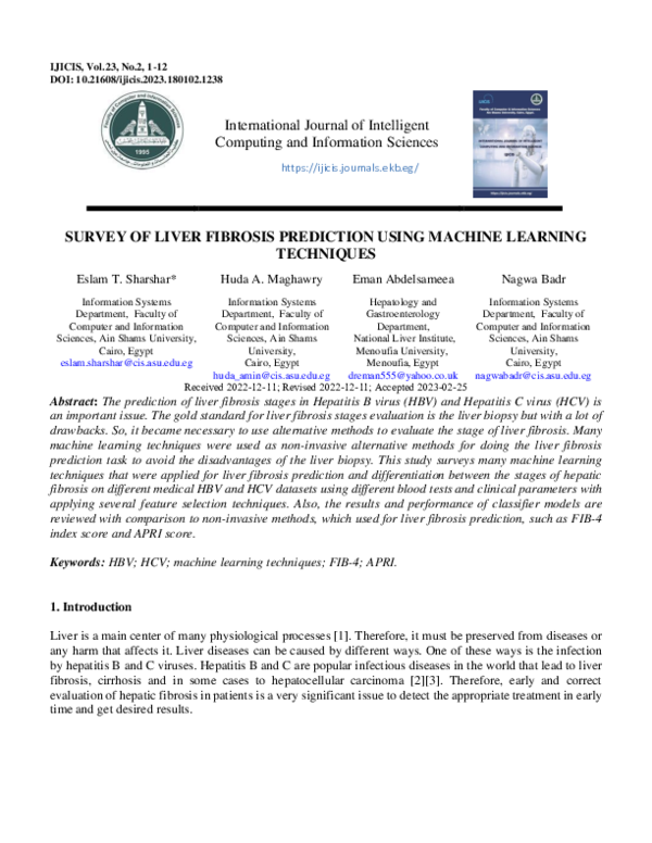 (PDF) Survey of Liver Fibrosis Prediction Using Machine Learning Techniques