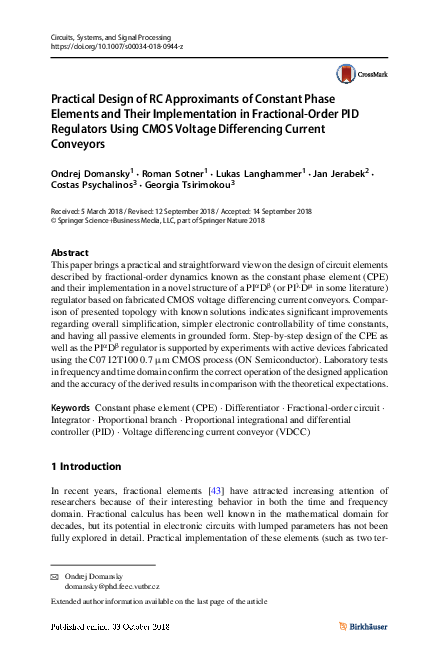 Pdf Practical Design Of Rc Approximants Of Constant Phase Elements And Their Implementation In