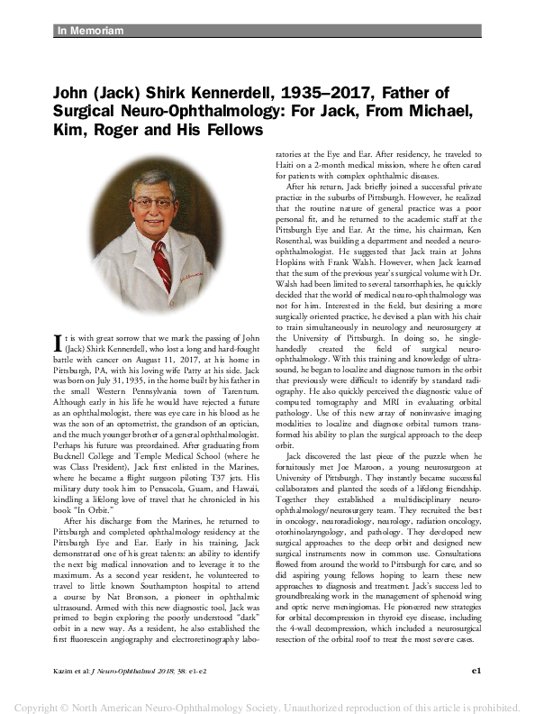 (PDF) John (Jack) Shirk Kennerdell, 1935–2017, Father of Surgical Neuro ...