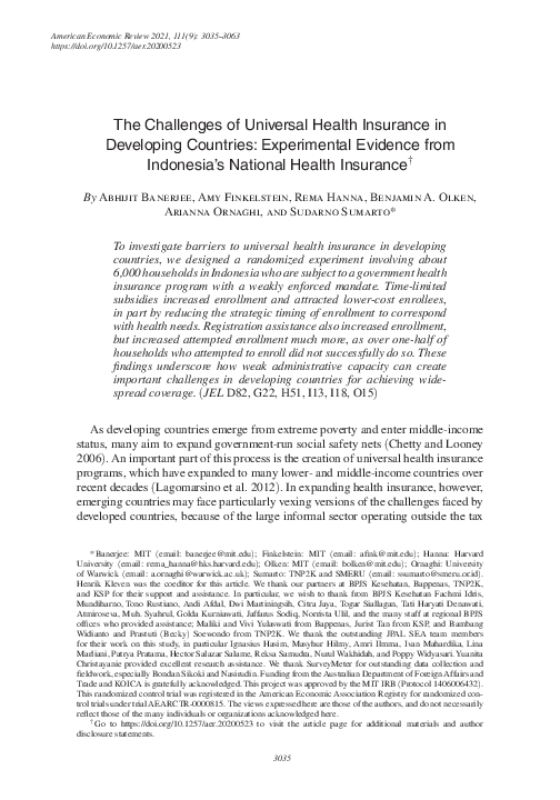 (PDF) The Challenges of Universal Health Insurance in Developing ...